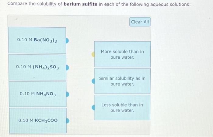 Solved Compare the solubility of barium sulfite in each of | Chegg.com