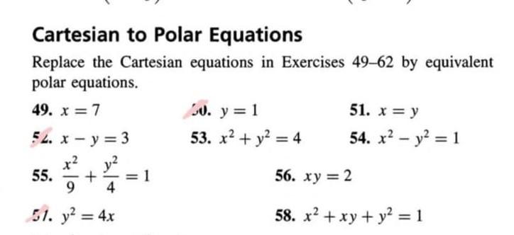 Solved Cartesian to Polar Equations Replace the Cartesian | Chegg.com