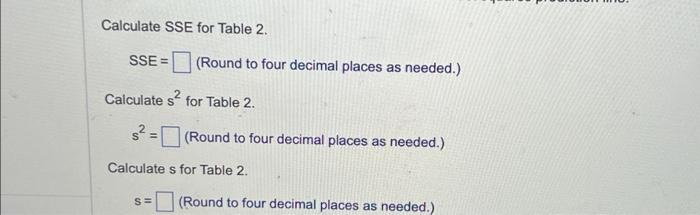 Solved Calculate SSE for Table 1. SSE = (Round to four | Chegg.com