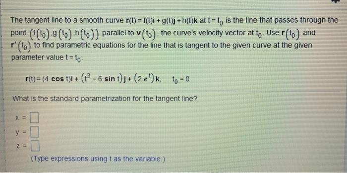 Solved The tangent line to a smooth curve r(t) = f(t)i + | Chegg.com