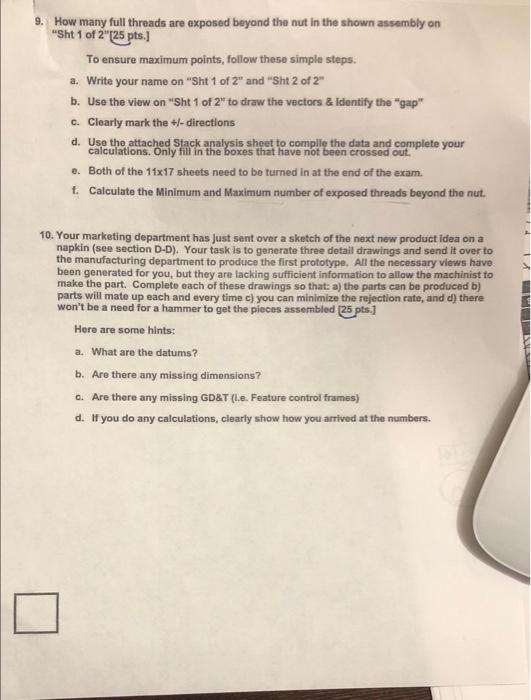9. How many full threads are exposed beyond the nut | Chegg.com