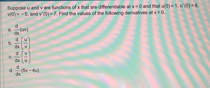 Solved Suppose u and v are functions of x that are | Chegg.com