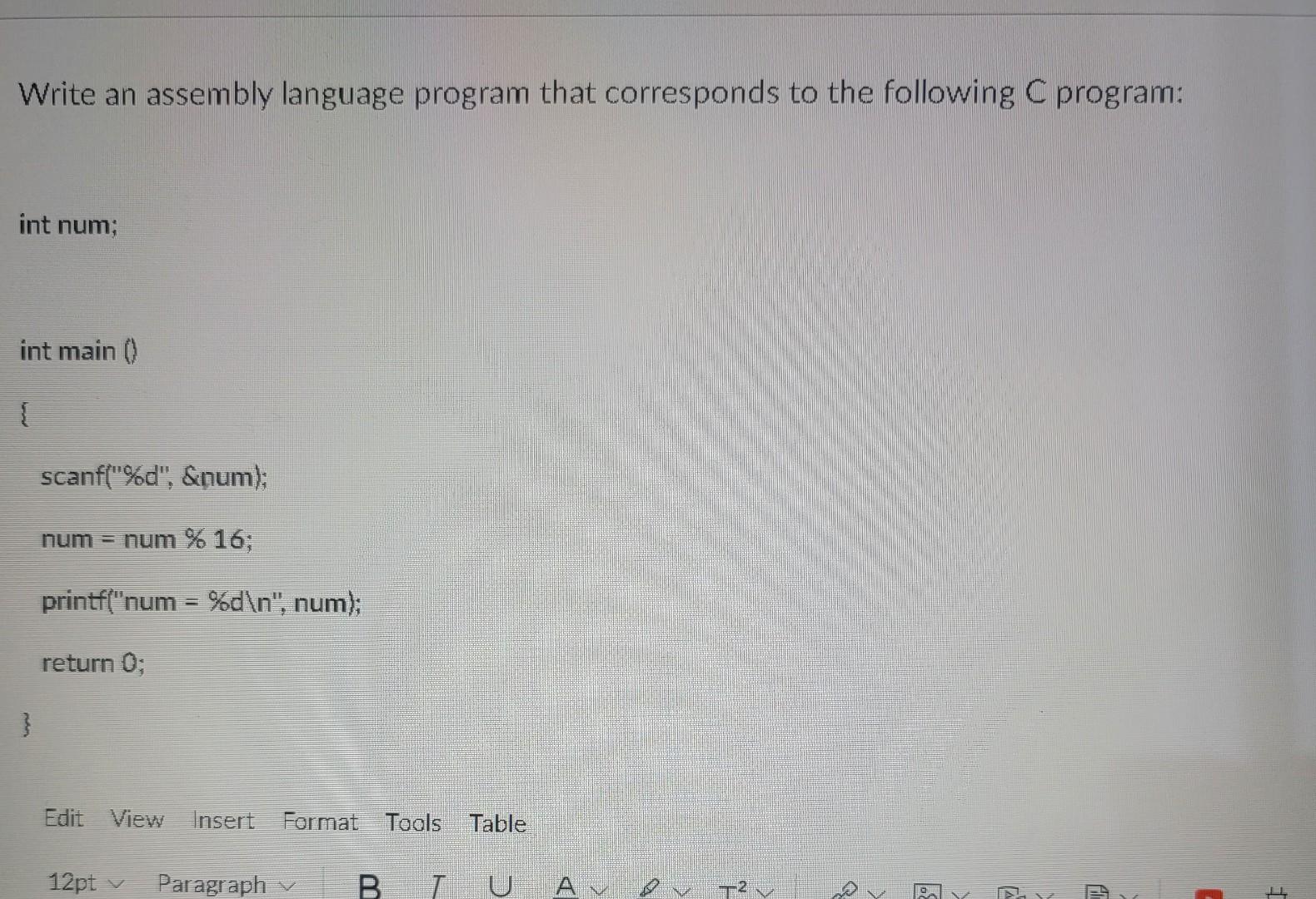 Solved Write an assembly language program that corresponds | Chegg.com