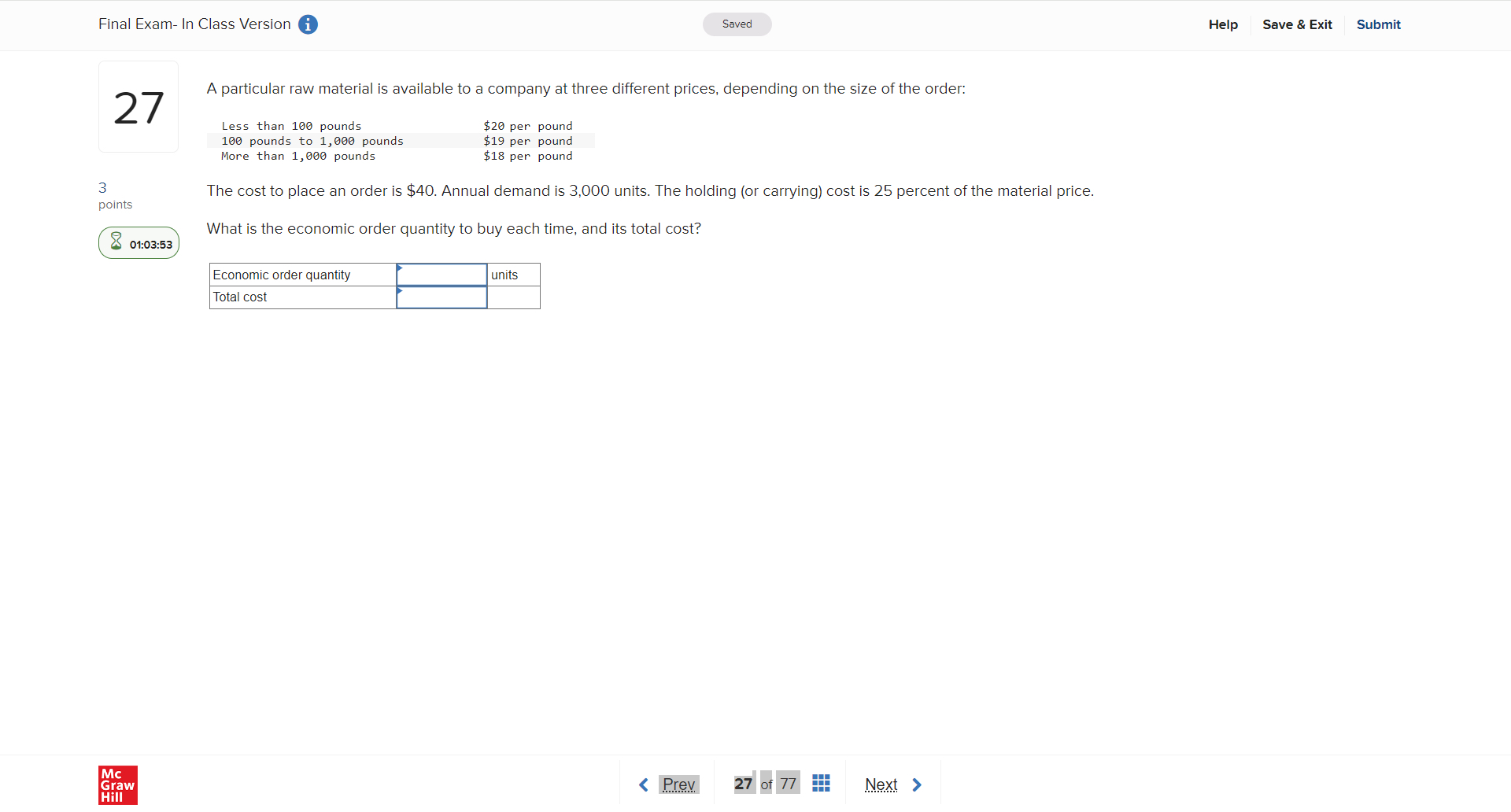 Solved Final Exam- ﻿In Class Version iHelpSave & | Chegg.com