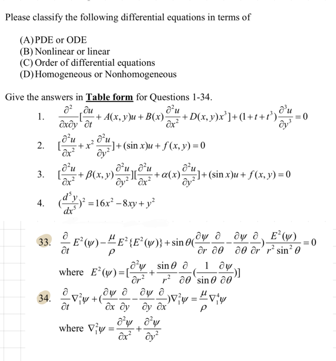 Solved Please classify the following differential equations | Chegg.com