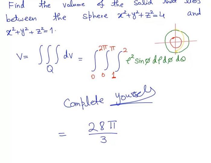 Solved Find the valume of the solid between the sphere | Chegg.com