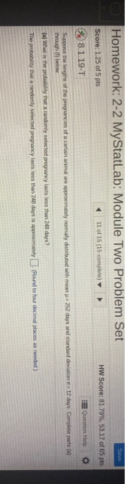 Solved Homework: 2-2 MyStatLab: Module Two Problem Set Save | Chegg.com
