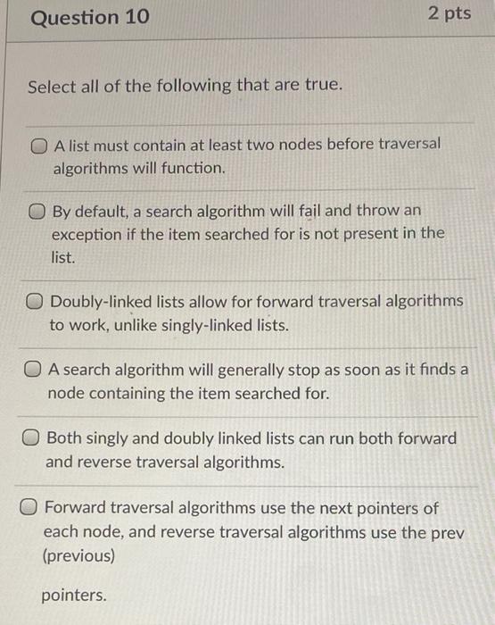 Select all of the following that are true. A list | Chegg.com