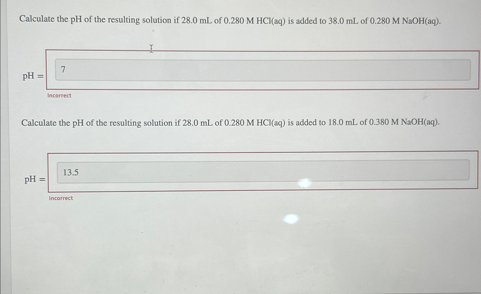Calculate the pH ﻿of the resulting solution if 28.0mL | Chegg.com