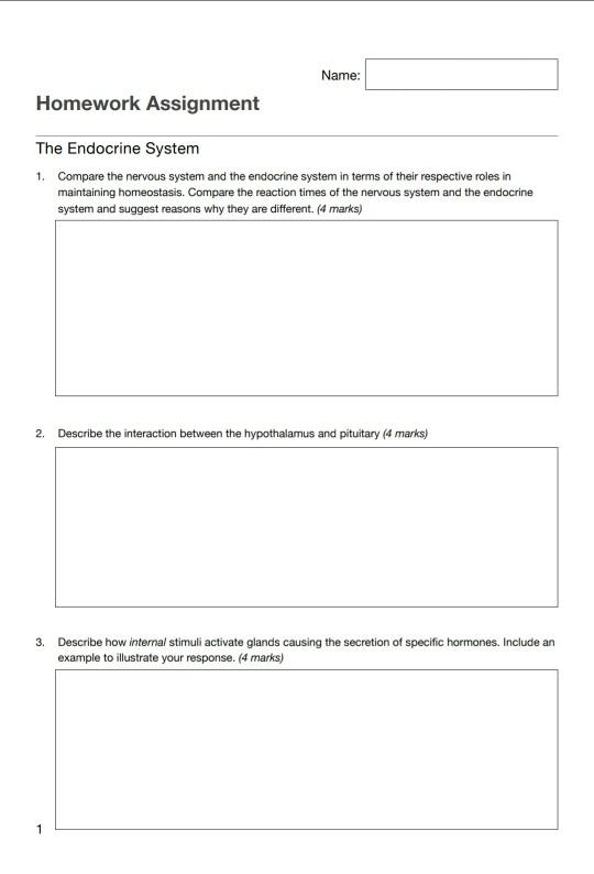 Solved Name: Homework Assignment The Endocrine System 1. | Chegg.com