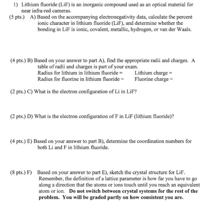Solved 1) Lithium fluoride (LiF) is an inorganic compound | Chegg.com
