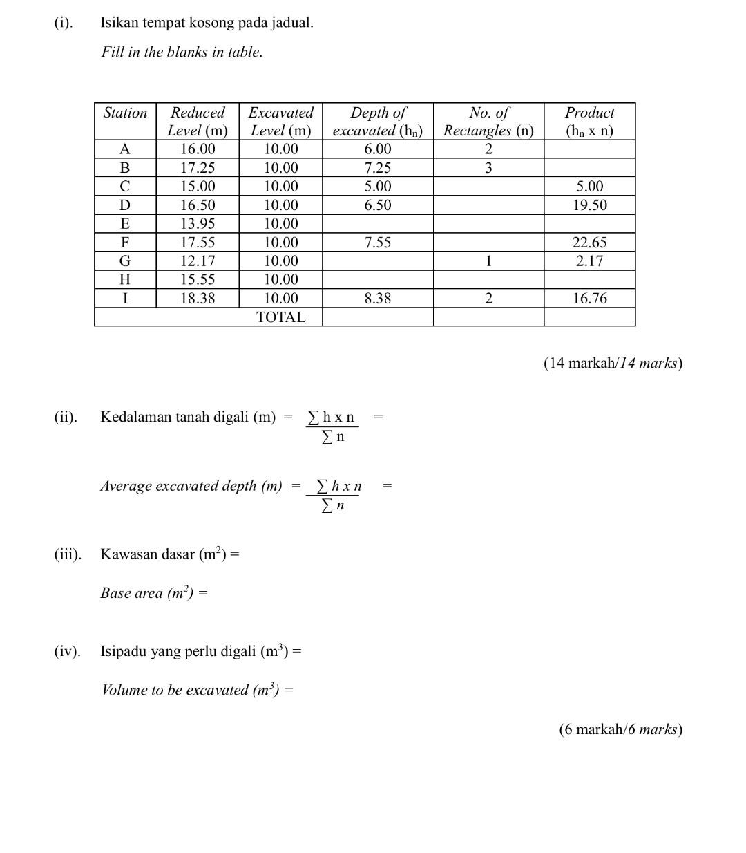 Solved Question 4 Isipadu Kaedah Segitiga SPOT LEVELS; Rajah | Chegg.com