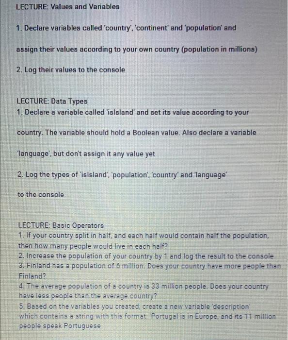 Solved LECTURE: Values and Variables 1. Declare variables | Chegg.com