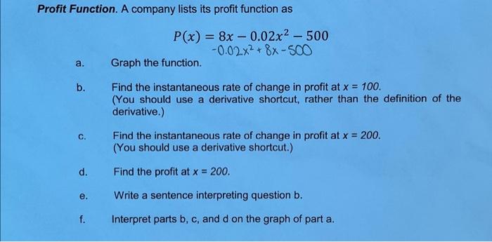 Solved Profit Function. A company lists its profit function | Chegg.com