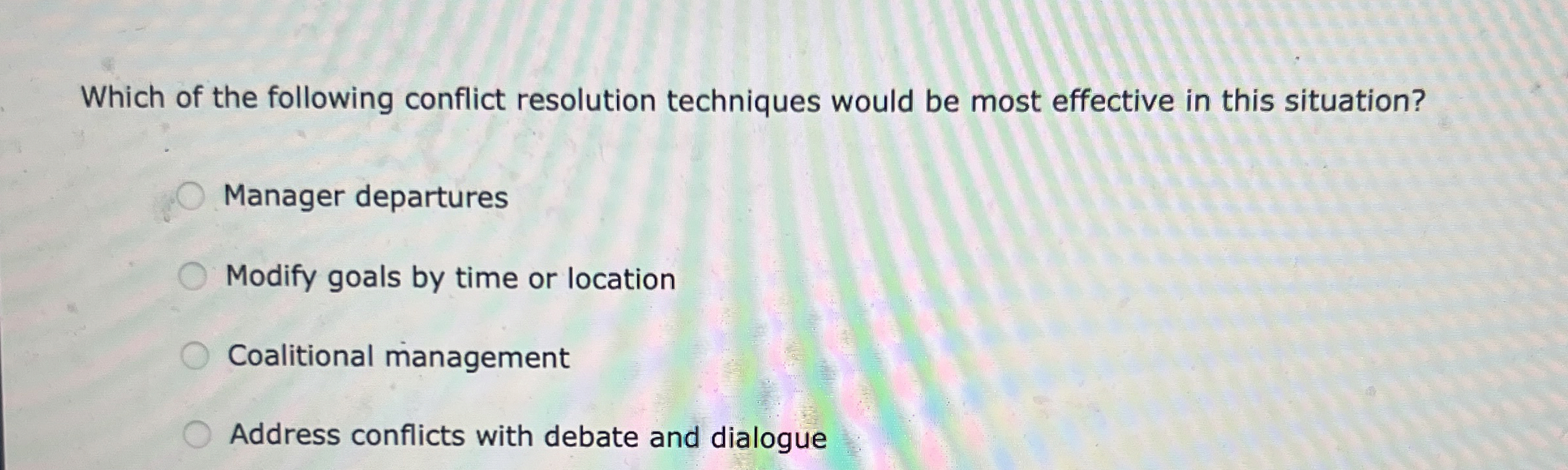 Solved Which of the following conflict resolution techniques | Chegg.com