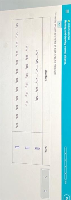 Solved HYDROCARBONS Naming and drawing normal alkanes. Write | Chegg.com