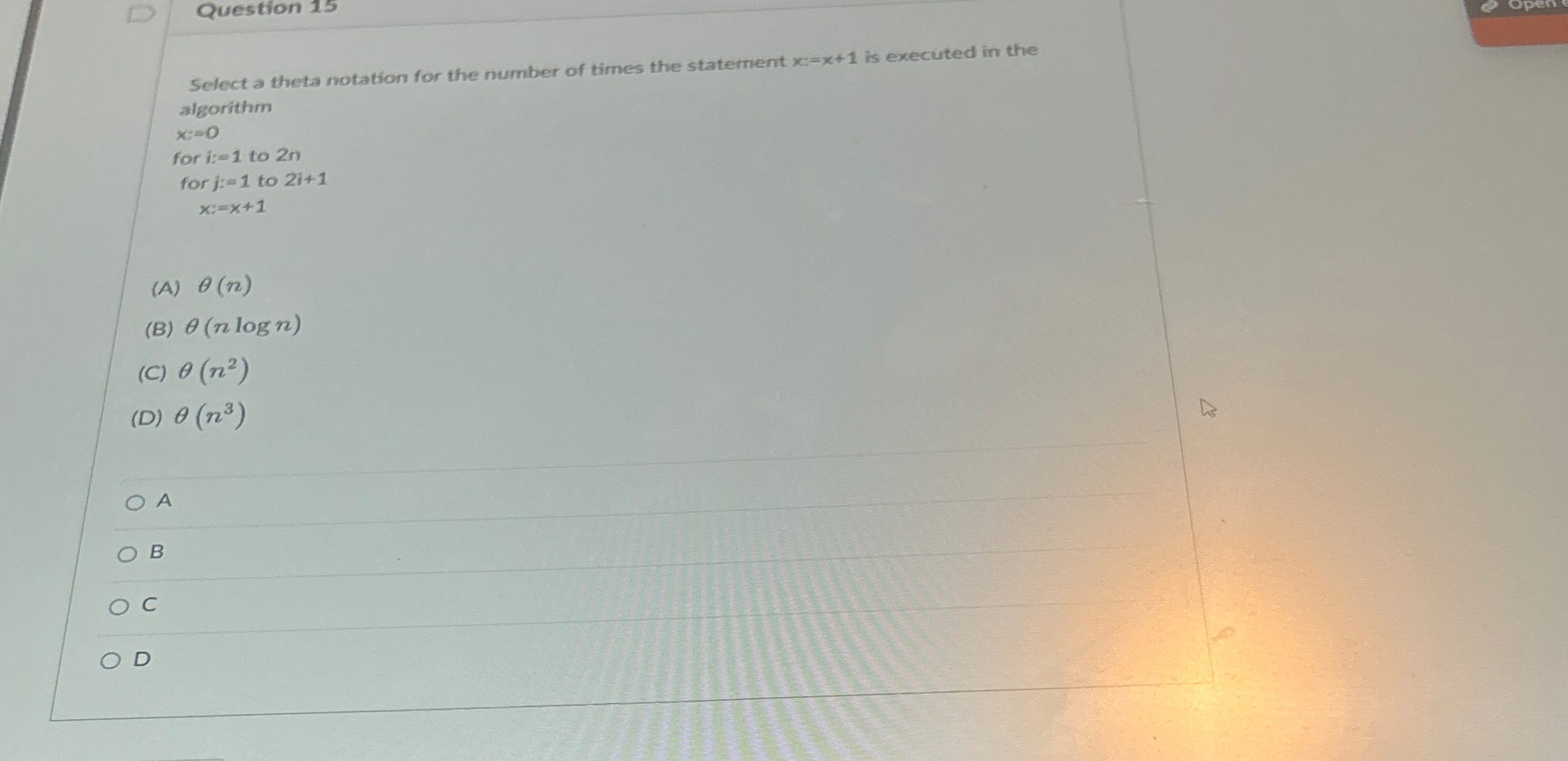 Solved Question 15Select a theta notation for the number of | Chegg.com
