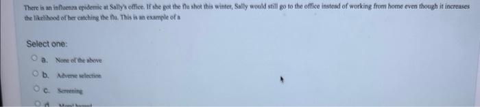 Solved There is an influetzh epidenie at Sally's office. If | Chegg.com