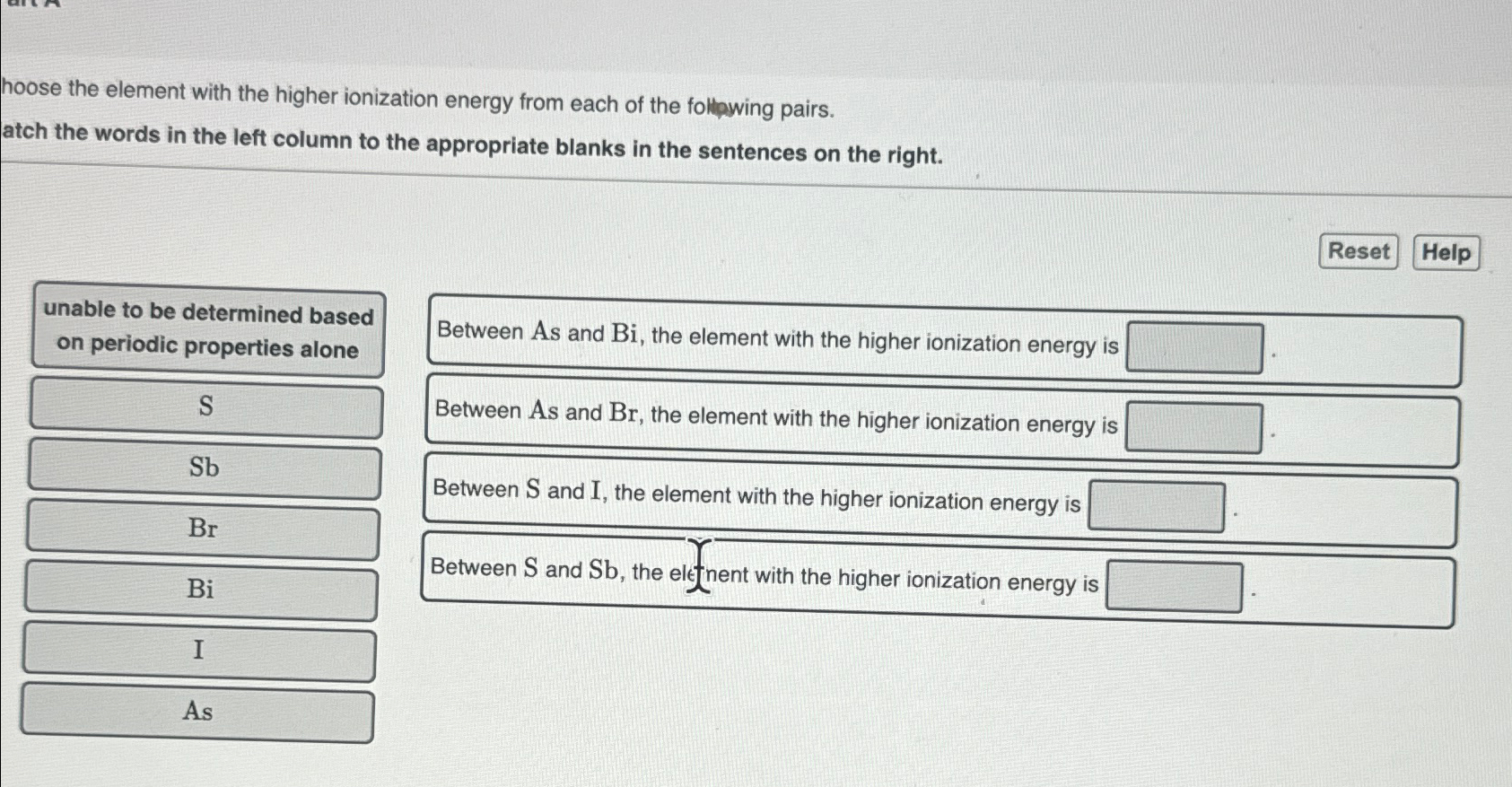 Solved Choose the element with the higher ionization energy | Chegg.com