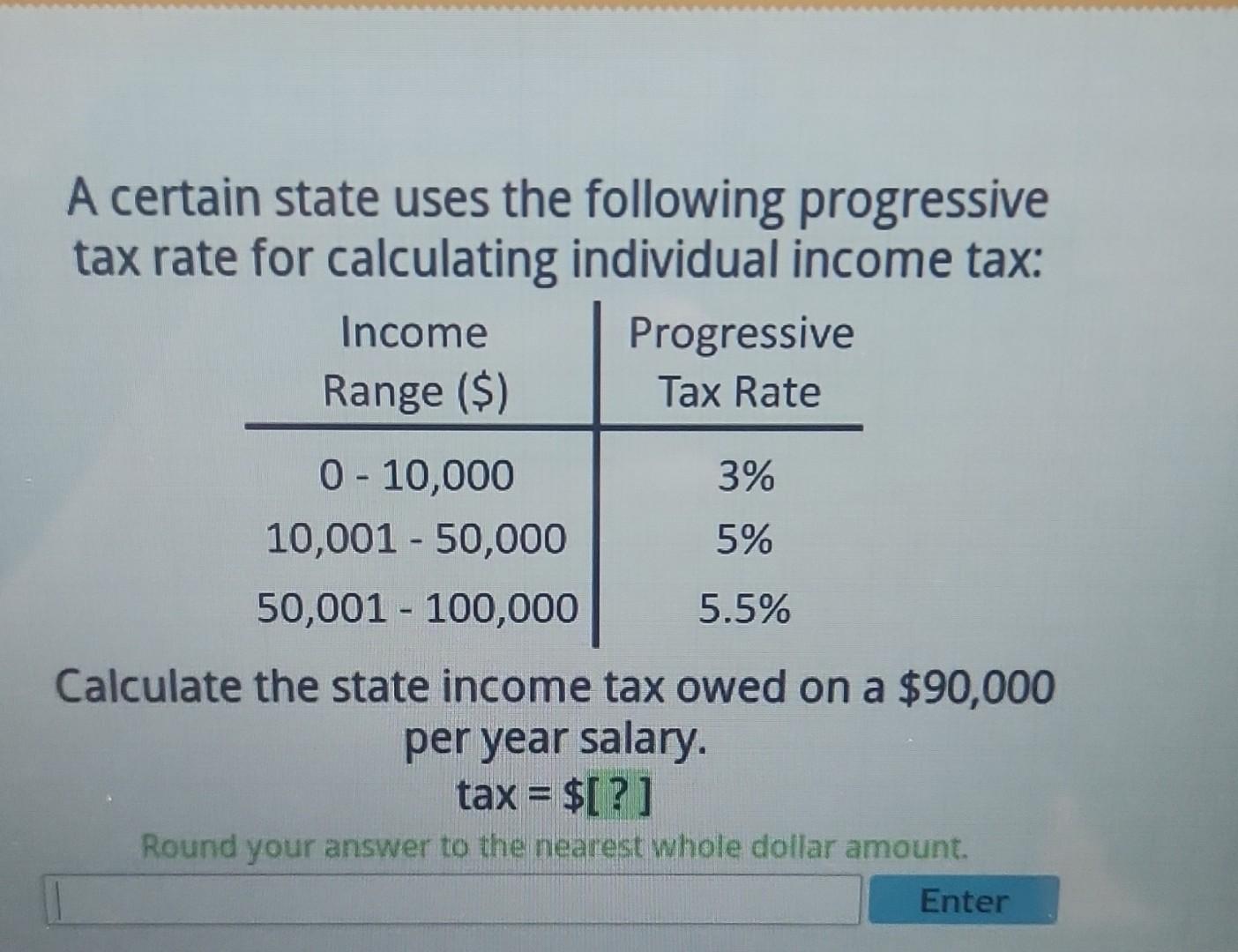 Solved A certain state uses the following progressive tax | Chegg.com