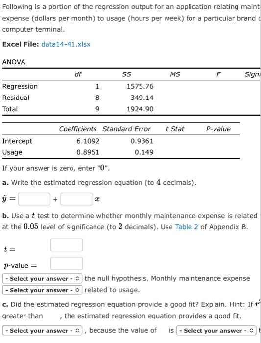 Solved Following is a portion of the regression output for | Chegg.com