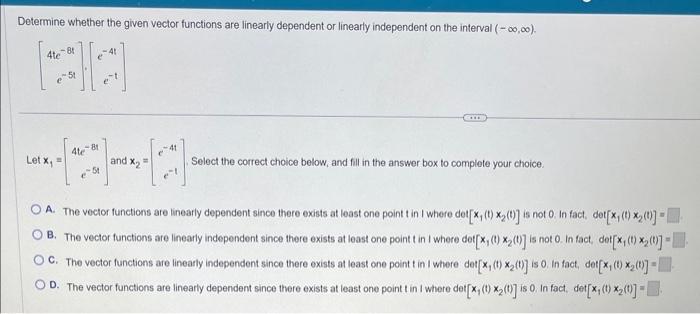 Solved Determine whether the given vector functions are | Chegg.com