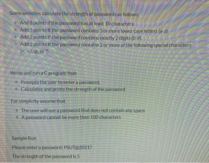 Solved Some websites calculate the strength of passwords as | Chegg.com