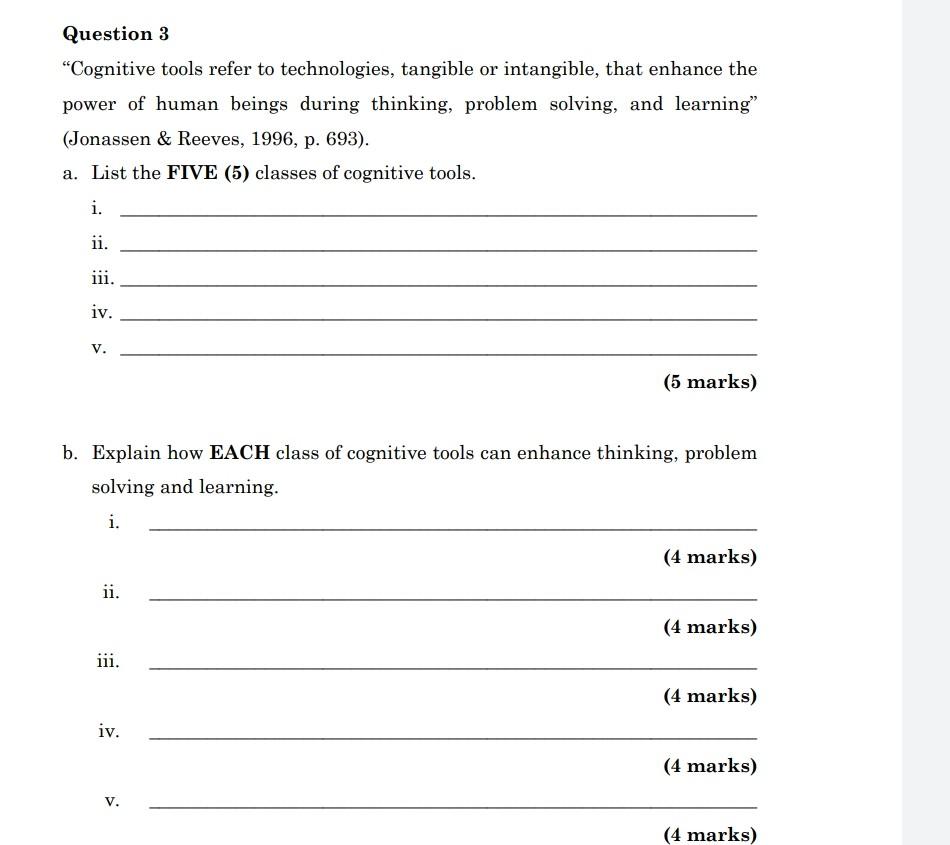Solved "Cognitive tools refer to technologies, tangible or | Chegg.com