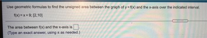 Solved Use geometric formulas to find the unsigned area | Chegg.com
