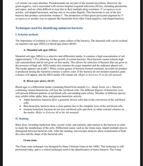 Identification of Unknown "Bacteria" Lab In the | Chegg.com