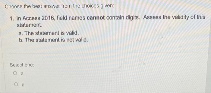 Solved Choose the best answer from the choices given: 1. In | Chegg.com