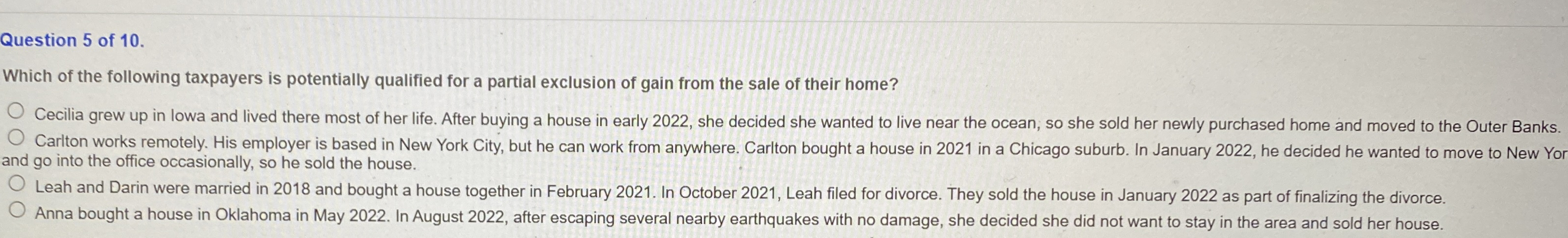 Solved Question 5 ﻿of 10.Which of the following taxpayers is | Chegg.com