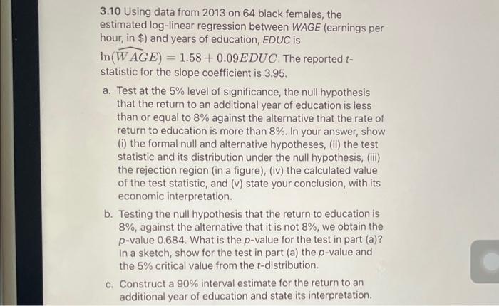 Solved 3.10 Using data from 2013 on 64 black females, the | Chegg.com