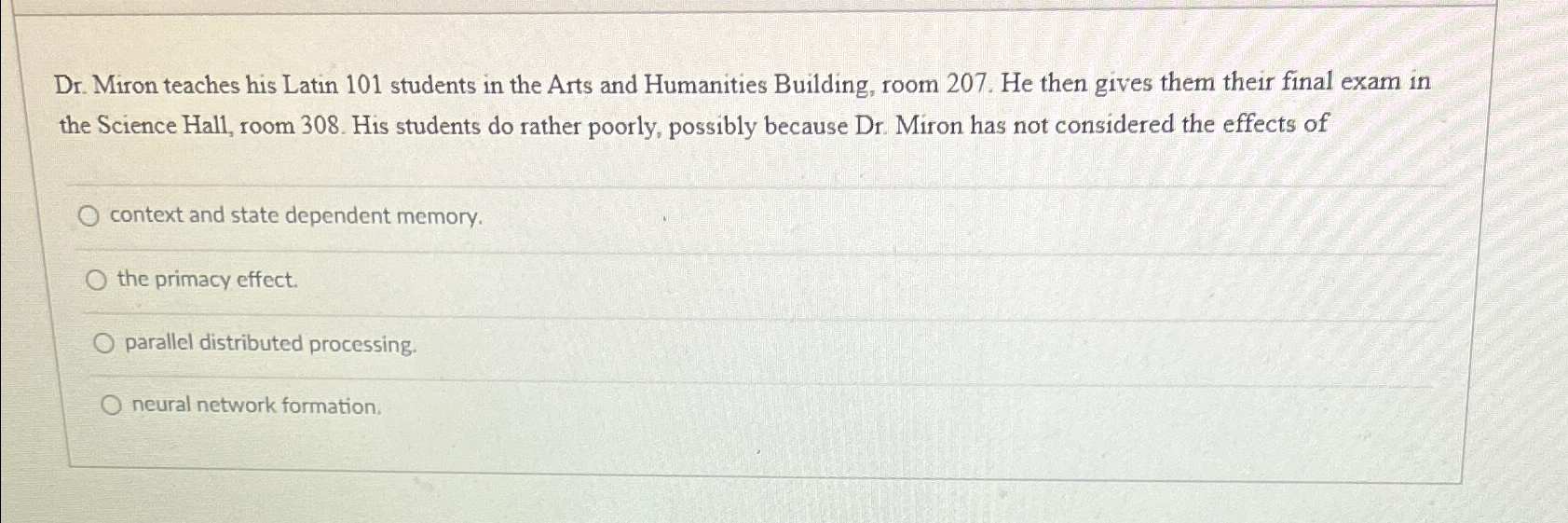 Solved Dr. ﻿Miron teaches his Latin 101 ﻿students in the | Chegg.com