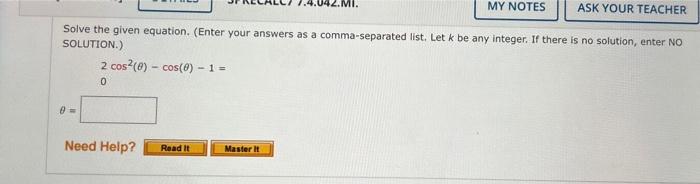 Solved Solve the given equation. (Enter your answers as a | Chegg.com
