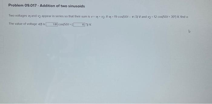 Solved Problem 09.017 - Addition of two sinusoids Two | Chegg.com