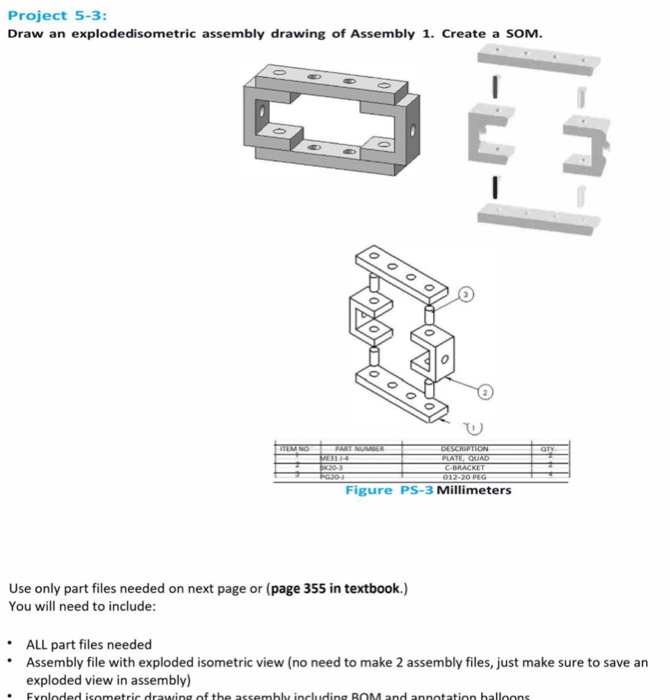 Solved Project 5-3: Draw an explodedisometric assembly | Chegg.com