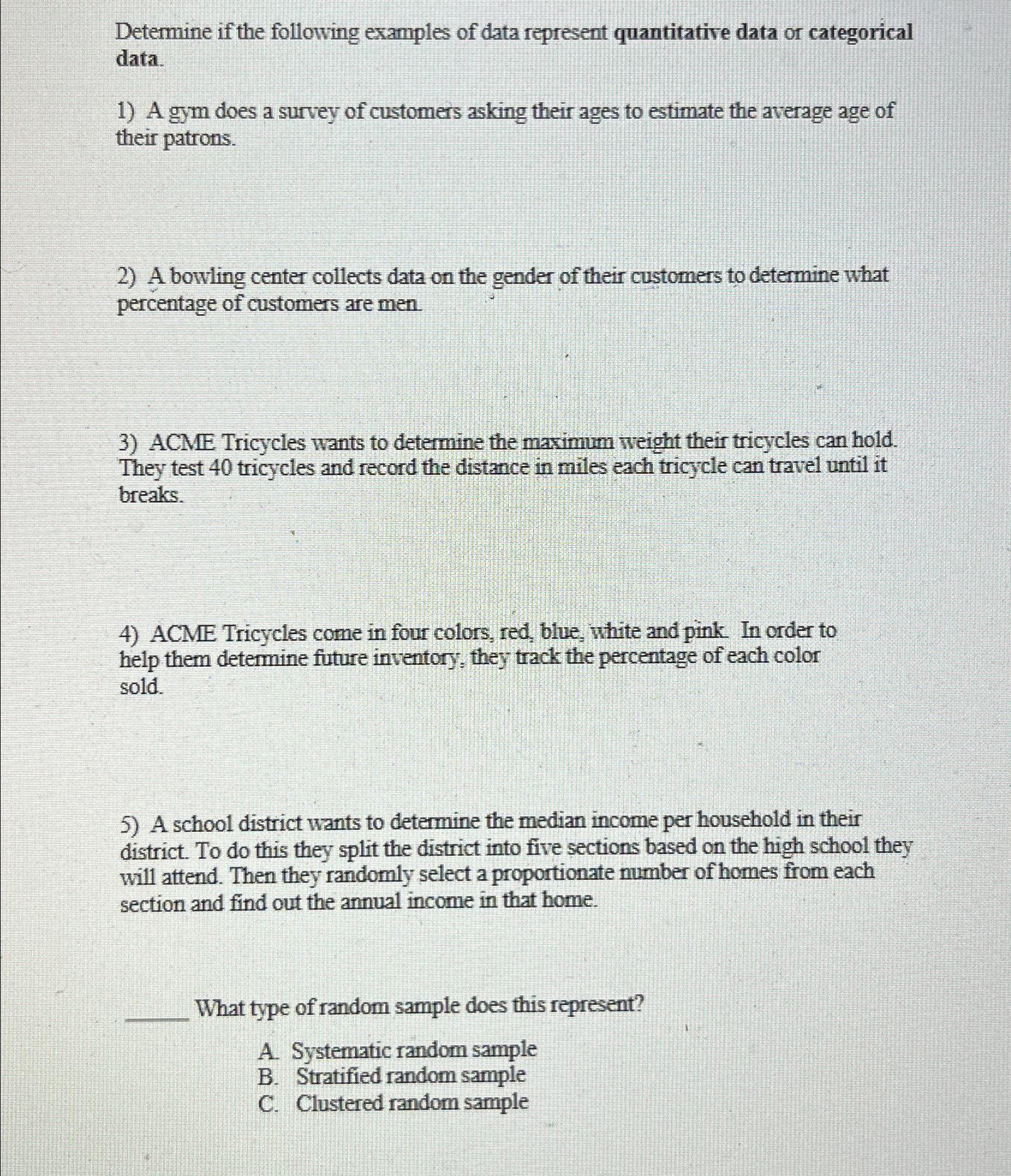 Solved Determine if the following examples of data represent | Chegg.com