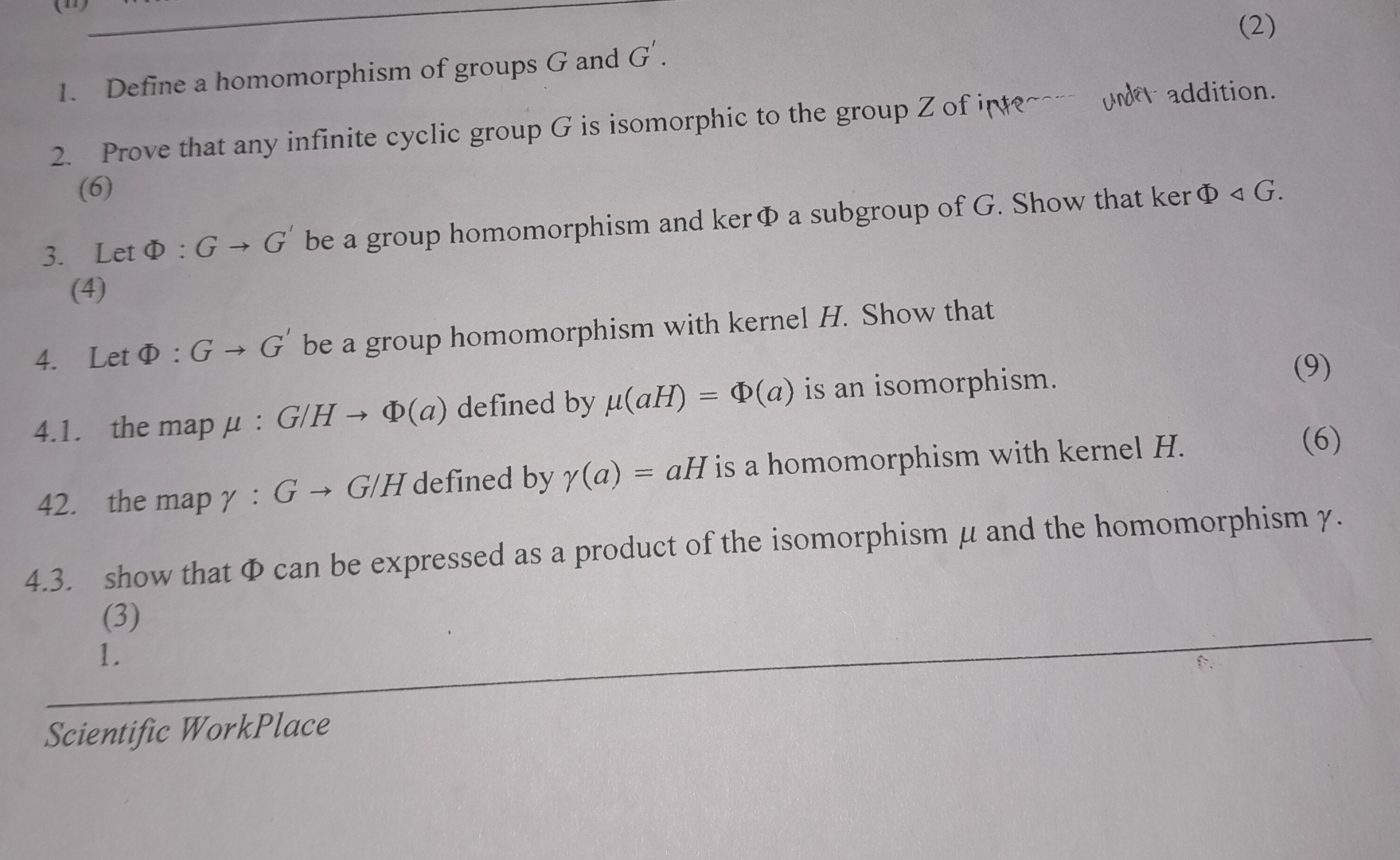 Solved Define a homomorphism of groups G ﻿and G'.(2)Prove | Chegg.com