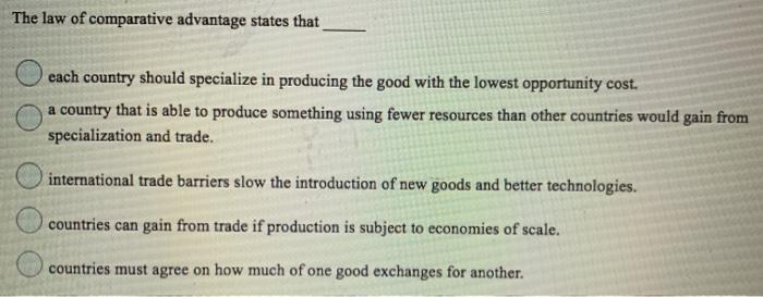 Solved The law of comparative advantage states that each | Chegg.com