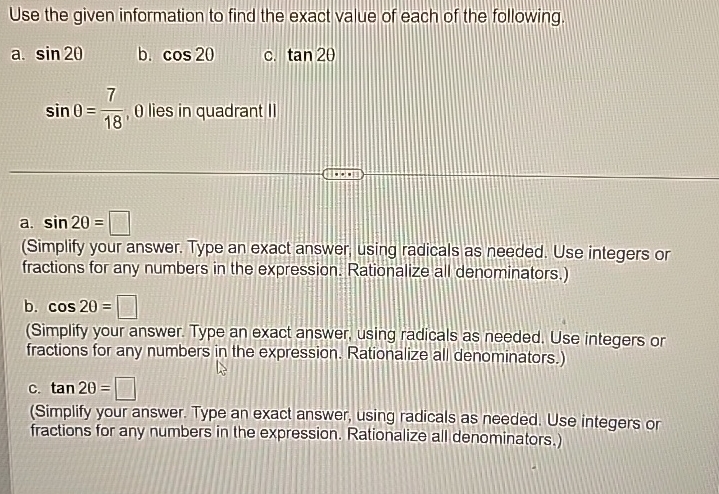 Solved Use the given information to find the exact value of | Chegg.com