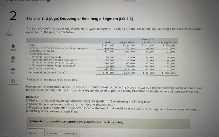 Solved Exercise 11-2 (Algo) Dropping or Retaining a Segment | Chegg.com
