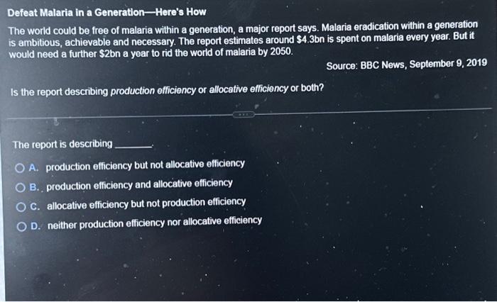 Solved Defeat Malaria in a Generation-Here's How The world | Chegg.com Solved Defeat Malaria in a Generation-Here's How The world | Chegg.com