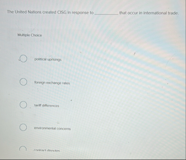 Solved The United Nations created CISG in response to q, | Chegg.com