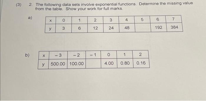 2. The following data sets involve exponential | Chegg.com
