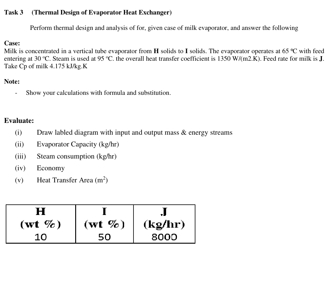 Solved Task 3 (Thermal Design of Evaporator Heat | Chegg.com