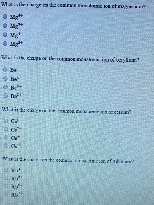 Solved What is the charge on the common monatomic ion of | Chegg.com