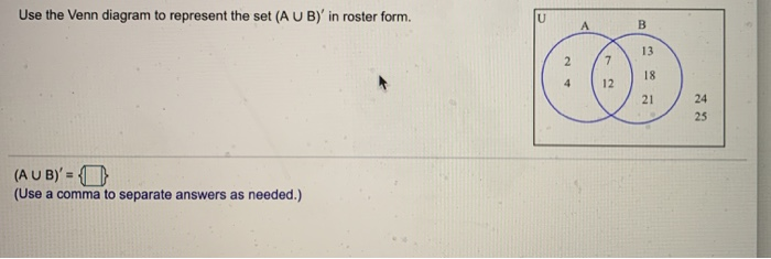 Solved Use the Venn diagram to represent the set (AUB) in | Chegg.com