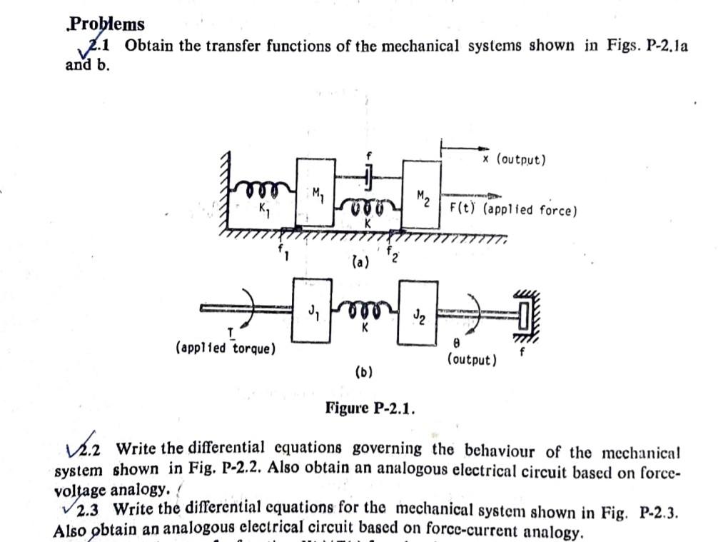 Solved .Problems 2.1 Obtain the transfer functions of the | Chegg.com