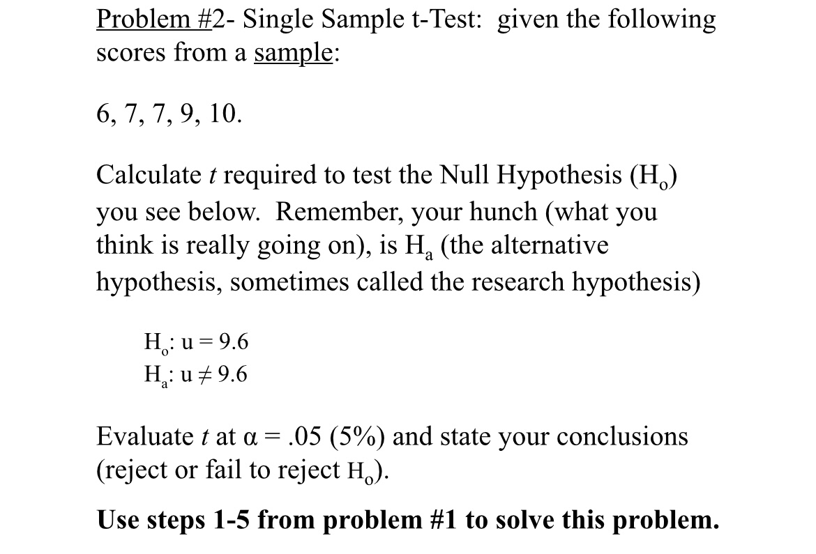 Solved Problem #2- ﻿Single Sample t-Test: given the | Chegg.com